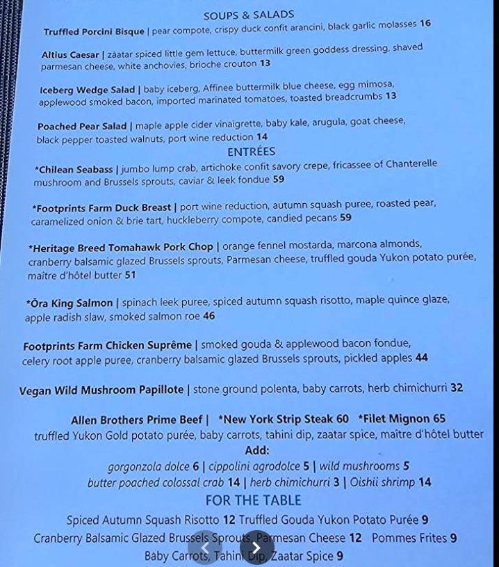 Vue 412 Restaurant Menu | Altius Pittsburgh – Fine Dining with Scenic ...