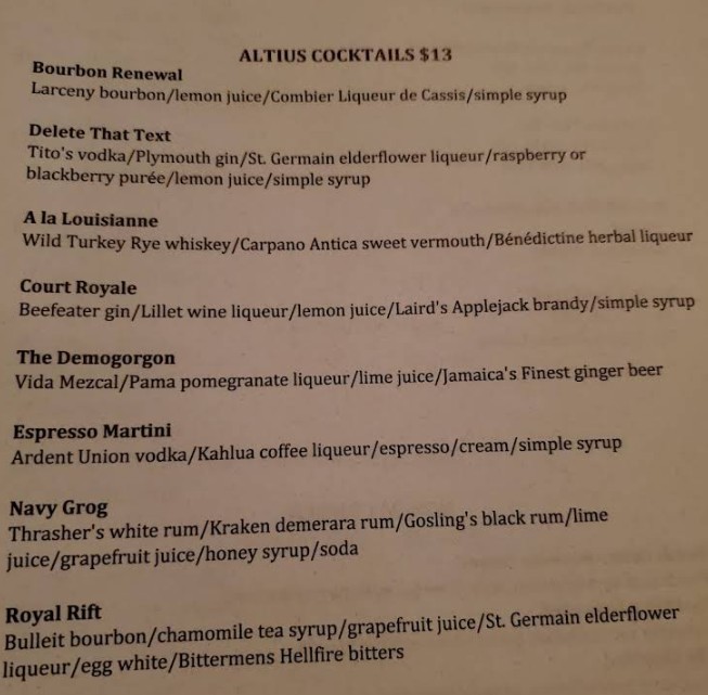 Vue 412 Restaurant Menu | Altius Pittsburgh – Fine Dining with Scenic ...