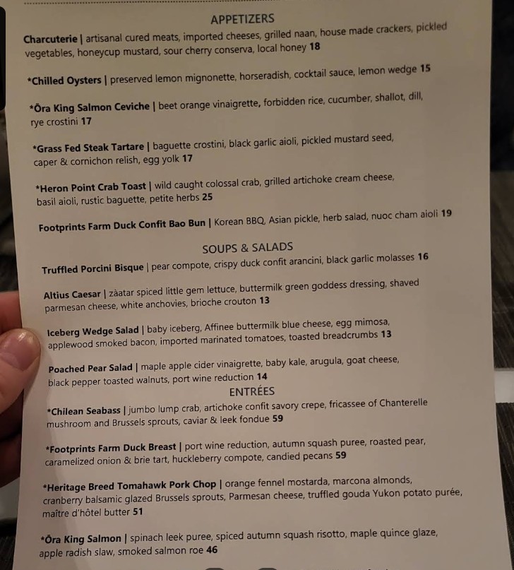 Vue 412 Restaurant Menu | Altius Pittsburgh – Fine Dining with Scenic ...