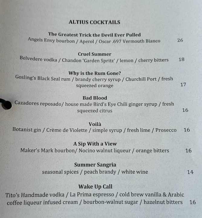 Vue 412 Restaurant Menu | Altius Pittsburgh – Fine Dining with Scenic ...